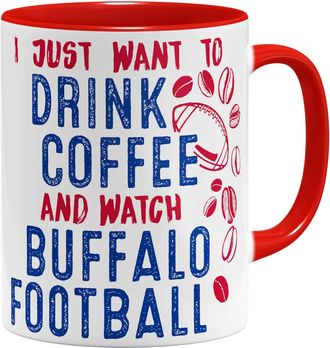 OM3 Buffalo-Coffee - Tasse - Keramik Becher - American Football Mug - 11oz 325ml - Beidseitig Bedruckt - Rot