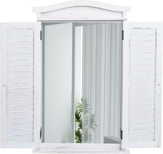 Hhg Wandspiegel Badspiegel Badezimmer Spiegelfenster mit Fensterläden, 71x46x5cm shabby weiß