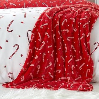 Catherine Lansfield Couverture en Polaire Motif Sucre dorge de No&euml;l Rouge/Blanc 130 x 170 cm