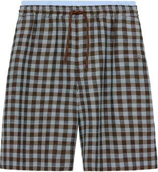 Loewe Short droit &agrave; carreaux en lin m&eacute;lang&eacute;