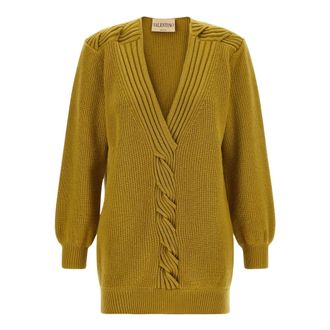 Valentino Garavani Pull col en V tress&eacute; - Femme - Pulls - Jaune - Taille: 36 FR