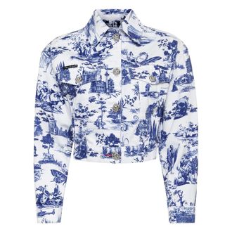 Philipp Plein Femme, Vestes, Bleu, Taille: 38 FR Veste courte en jean imprim&eacute;e En-PLEIN-air