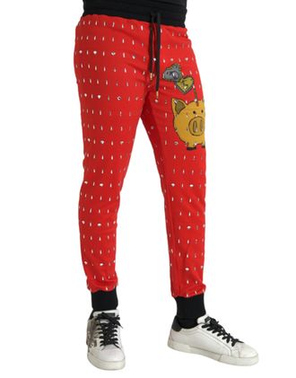 Dolce & Gabbana Mens Red Year Of The Pig Jogger Sweatpants Pants Cotton