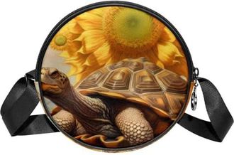 Generic Sac &agrave; bandouli&egrave;re rond pour femme, motif tournesol g&eacute;ant, tortue, petit sac &agrave; bandouli&egrave;re avec fermeture &eacute;clair, bretelles r&eacute;glables, sac &agrave; main rond 