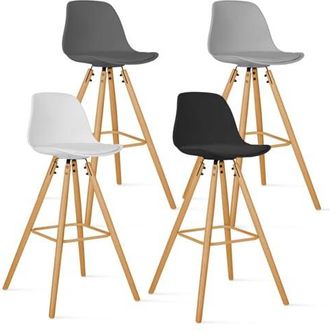 IDMarket Lot de 4 tabourets de Bar SARA Mix Color Gris fonc&eacute;, Gris Clair, Blanc et Noir