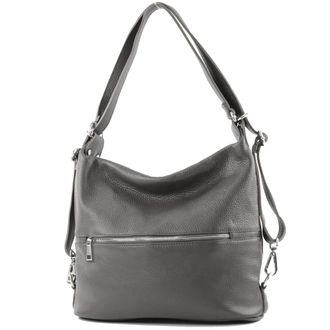 modamoda.de T189 Damen Leder Rucksack Damentasche 2in1 handmade in Italy, Farbe:Zeltgrau