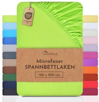 NatureMark Mikrofaser SPANNBETTLAKEN zum Sparpreis! viele Größen und Farben Markenware (120x200 cm, Apfel grün)