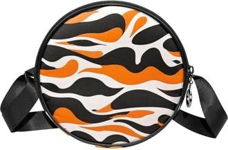 Generic Circle Sac &agrave; bandouli&egrave;re pour femme, petit sac &agrave; bandouli&egrave;re orange camouflage, sac &agrave; dos avec fermeture &eacute;clair, bretelles r&eacute;glables, sac &agrave; main rond 