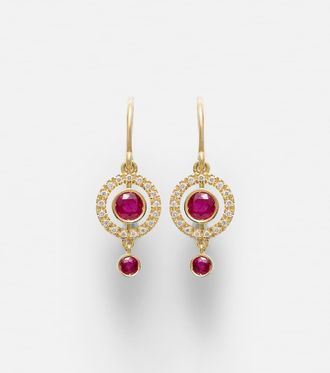 Ileana Makri Ohrringe Orbit aus 18kt Gelbgold mit Diamanten und Rubinen