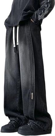 Generic Jean Noir Baggy Homme Coupe Ample Jambes Larges, Pantalon en Denim Style Streetwear Vintage, Pantalon d&eacute;contract&eacute; pour Tous Les Jours, Noir Taille M