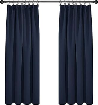 Deconovo Lot de 2 Rideaux Balcon Fenêtre Cuisine Thermique Anti Froid Occultant Rideau Galon Fronceur Salon Moderne Décoration Chambre Adult Bleu Marine 168x18