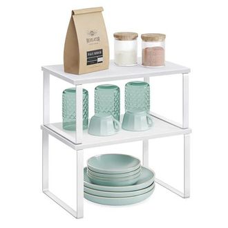 Songmics &Eacute;tag&egrave;re &agrave; &Eacute;pices, Lot de 2, Organisateur de Placard, &Eacute;tag&egrave;re de Rangement de Cuisine Extensible, Porte-&eacute;pices Empilable, M&eacute;tal, Bois dIng&eacute;nierie, Blan