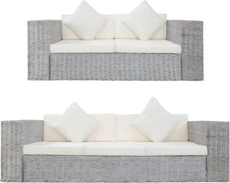 vidaXL Ensemble de canap&eacute;s 2 pcs avec coussins Gris Rotin naturel vidaXL