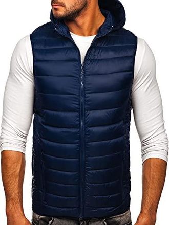 BOLF Homme Gilet de transition matelassee a Capuche Doudoune Blouson avec fermeture eclair Zipe Temps libre Sport Fitness Basic Outdoor Style 13072 Bleu fo