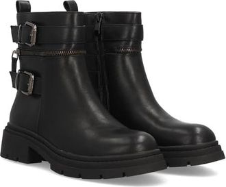 Shoes & Blues Bottine &agrave; talon pour femme avec design motard avec d&eacute;tails de boucles et fermeture &eacute;clair, semelle plateforme et fermeture &agrave; glissi&egrave;re. Id&eacute;al pour lhi