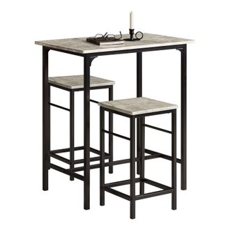 SoBuy Essgruppe Esstisch Set 3-teilig - Bartisch mit 2 St&uuml;hlen, platzsparendes K&uuml;chentisch Set f&uuml;r Esszimmer Balkon Garten - Kompakt & Modern f&uuml;r kleine R&auml;u