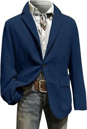 Generic Blazer intelligent en velours côtelé pour homme - Coupe ajustée - Couleur unie - Léger - Avec poches - Couleur unie - Manches longues - Boutonnage sim