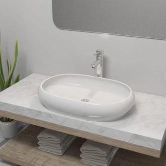 vidaXL Bad-Waschbecken mit Mischbatterie Keramik Oval Wei&szlig; - Vidaxl