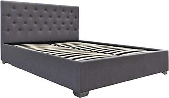 Habitat et Jardin Lit Double Tino en Simili Gris avec Coffre Rangements 160 x 200 cm | Cadre de Lit 2 Places Design | Sommier à Lattes et Tête de Lit Inclus