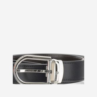 Montblanc Mens Leather Belt, Reversible Black