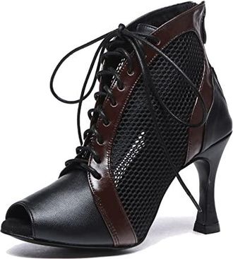 Minitoo Femmes Latine Salsa Danse Chaussures Fete Prom Sandales Bottes L542 Noir/Caf&eacute; 9cm Talon EU 37