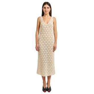 Manila Grace Femme, Robes, Beige, Taille: 42 FR Robe Longue avec Broderie