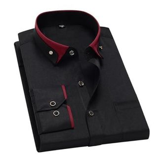 Generic Chemise habill&eacute;e extensible for hommes - Chemise d&eacute;contract&eacute;e daffaires sans plis avec col contrast&eacute;, coupe confortable &agrave; manches longues boutonn&eacute;e(Bl