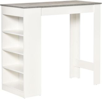 HOMCOM Table de bar - HOMCOM - 2 personnes - 4 &eacute;tag&egrave;res ouvertes - panneau de particules - 115x50x102,7cm - blanc et gris