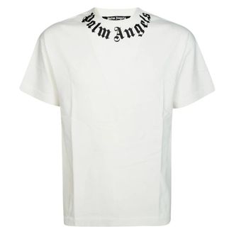 Palm Angels Neck Logo Regular Tee - - Tops - Herren - Wei&szlig; - S