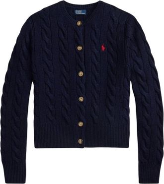 Polo Ralph Lauren Cardigan en laine et cachemire torsad&eacute; - Femme - Pulls - Bleu - Taille: 42 FR