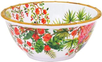 Les Jardins de la Comtesse Tiefe, große Salatschüssel reinem Melamin - 25 cm - Affen aus Bali - Korallenrot/Grün - Bedruckte Schüssel : Kollektion MelARTmine - Unzerbrechliches 