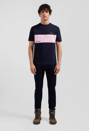 Eden Park T-shirt Manches Courtes Bicolore En Coton Bleu Marine Et Rose Coupe Regular