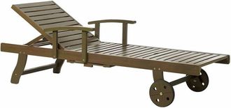 Beliani Gartenliege Dunkelbraun Akazienholz mit Verstellbarem Kopf- und Fu&szlig;teil Rollbar Modern Rustikal Terrasse Garten Balkon Ausstattung Holzm&ouml;bel
