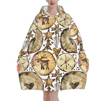 Generic Couverture &agrave; capuche portable surdimensionn&eacute;e en flanelle motif &eacute;lan scandinave en bois pour homme et femme