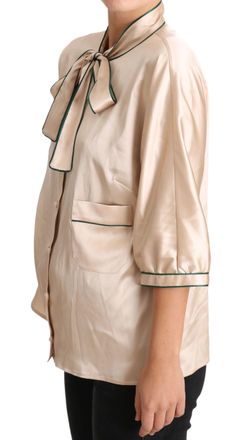 Dolce & Gabbana Womens Beige Ribbon Silk Stretch Top Blouse Elastane