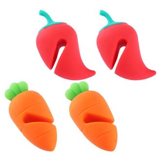 Cabilock 4 St&uuml;cke Silikon Deckelheber Gem&uuml;se Form Auslaufsicher Deckelheber Hitzebest&auml;ndige Topfdeckel Halter L&ouml;ffelhalter Halten Den Deckel Offen K&uuml;chenhelfer