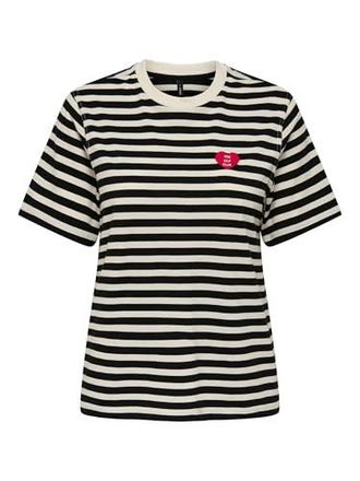 Only Onllivina S/S O-Neck Stripe JRS Top Box, Noir, M Femmes