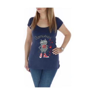 Converse Casual Cat Superhero T-Shirt - - Tops - Damen - Blau - S