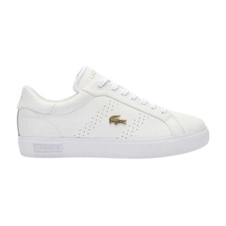 Lacoste Powercourt 2.0 Sneaker f&uuml;r Damen, Leder (Wei&szlig;/Gold)