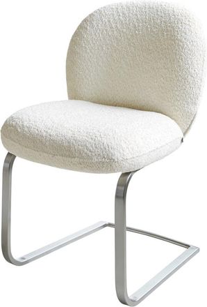 DELIFE Schwingstuhl Nube-Flex Freischwinger flach Edelstahl Boucl&eacute; Wei&szlig; Taschenfederkern