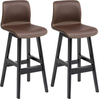 Generic Barhocker, 2-Teilig, Massivholz mit Pu-Kissen Und Fu&szlig;st&uuml;tze, K&uuml;chen-Fr&uuml;hst&uuml;cksthekenstuhl, 72 cm Hoch, Dunkelbraun, Inselsitzgelegenheit