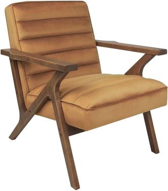 Beliani Sessel Braun Samtbezug Gesteppt mit Holzgestell Schmale Armlehnen Tiefe Sitzfl&auml;che Retro-Design Wohnzimmer Schlafzimmer Flur Polstersessel