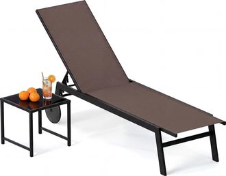 Giantex Sonnenliege mit Rollen, wetterfeste Gartenliege mit 6-Fach Verstellbarer R&uuml;ckenlehne, Outdoor Liegestuhl f&uuml;r Garten und Poolbereich, bis 150 KG (Braun