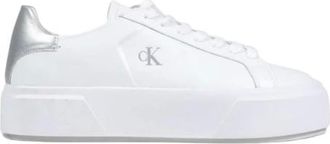 Calvin Klein Femme, Chaussures, Blanc, Taille: 38 EU Baskets en cuir &agrave; lacets avec semelle en caoutchouc