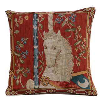 Generic Einhorn Rot Mittelalterlich Sofakissen Dekorative Kissenh&uuml;lle Weich Dekokissenbezug F&uuml;r Schlafzimmer Sofa Balkon 45X45Cm