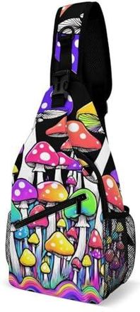 Generic Mode Sacoche Tactique Motif de champignons néon colorés Sac Bandoulière Polyester,Léger Sac à Dos Militaire pour Homme école Camping