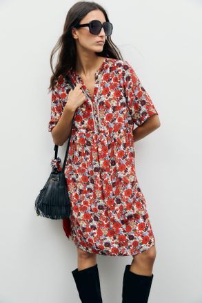 Gerard Darel Robe courte fleurie - COLLE - Ecru