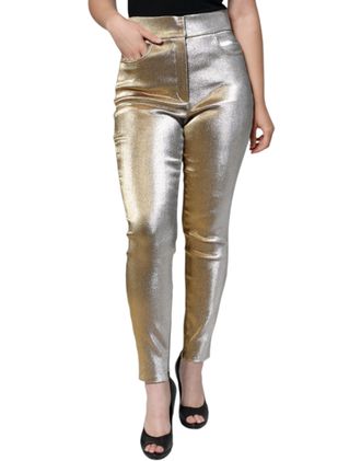 Dolce & Gabbana Womens Metallic Gold High Waist Skinny Pants