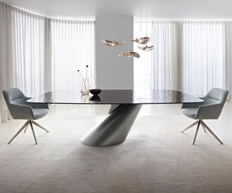 DELIFE Esstisch Edge Boot 240x120 Reliefglas Rauchschwarz 3D-Design Cono Metallic Silber, Esstische