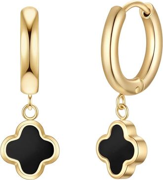 Glanzst&uuml;cke M&uuml;nchen Ohrringe - Edelstahl Creolen Achat Kleeblatt - Gr. unisize - in Gold - f&uuml;r Damen